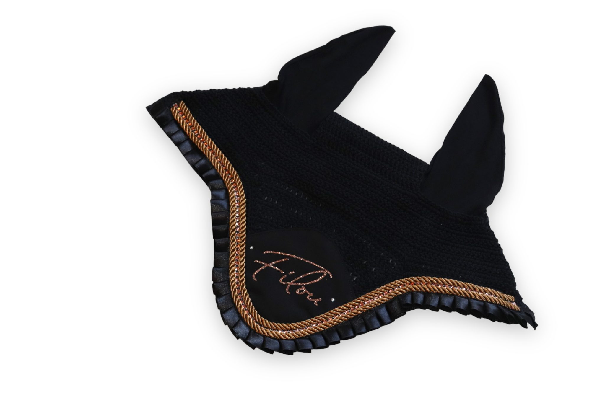 Fliegenhaube ‘Carline Deluxe’ +NAME – Shinyhorse Funkelhauben